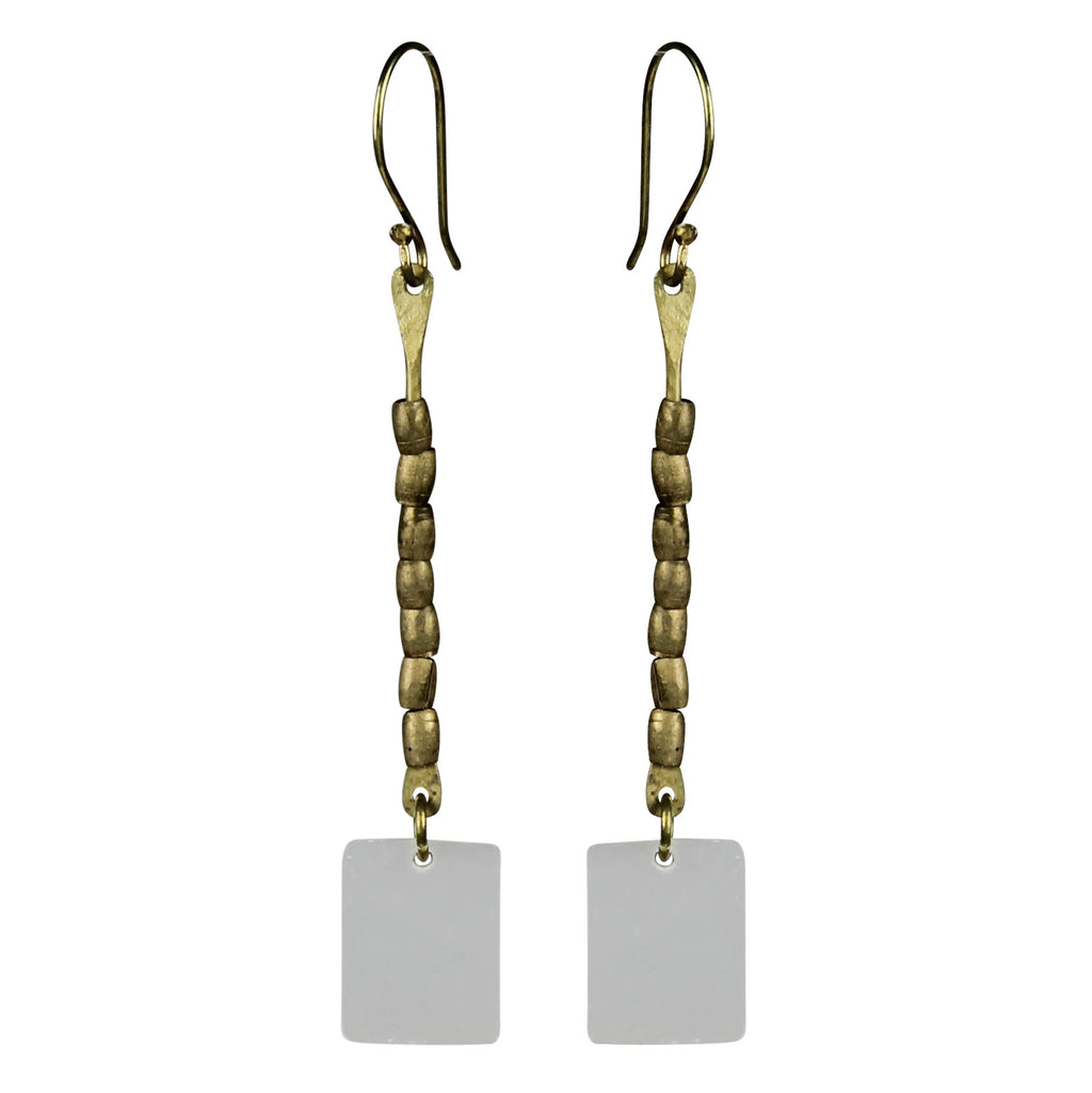 Earring, Stacked Brass & MOP - Rectangle– AREO