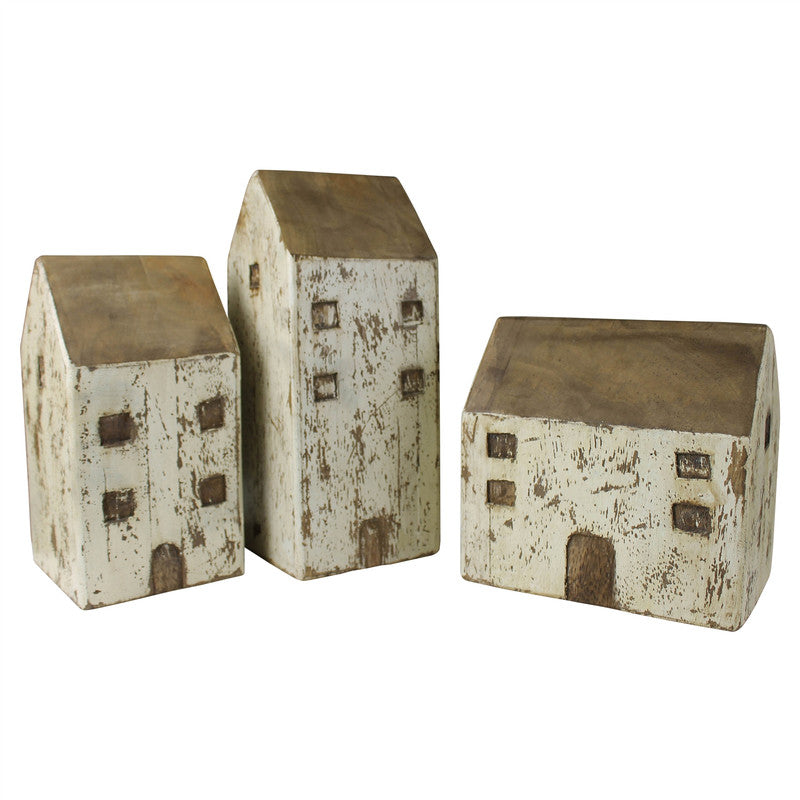 HomArt Ceramic Cottages - Set of 5 Assorted - Sm - Antique White– AREO